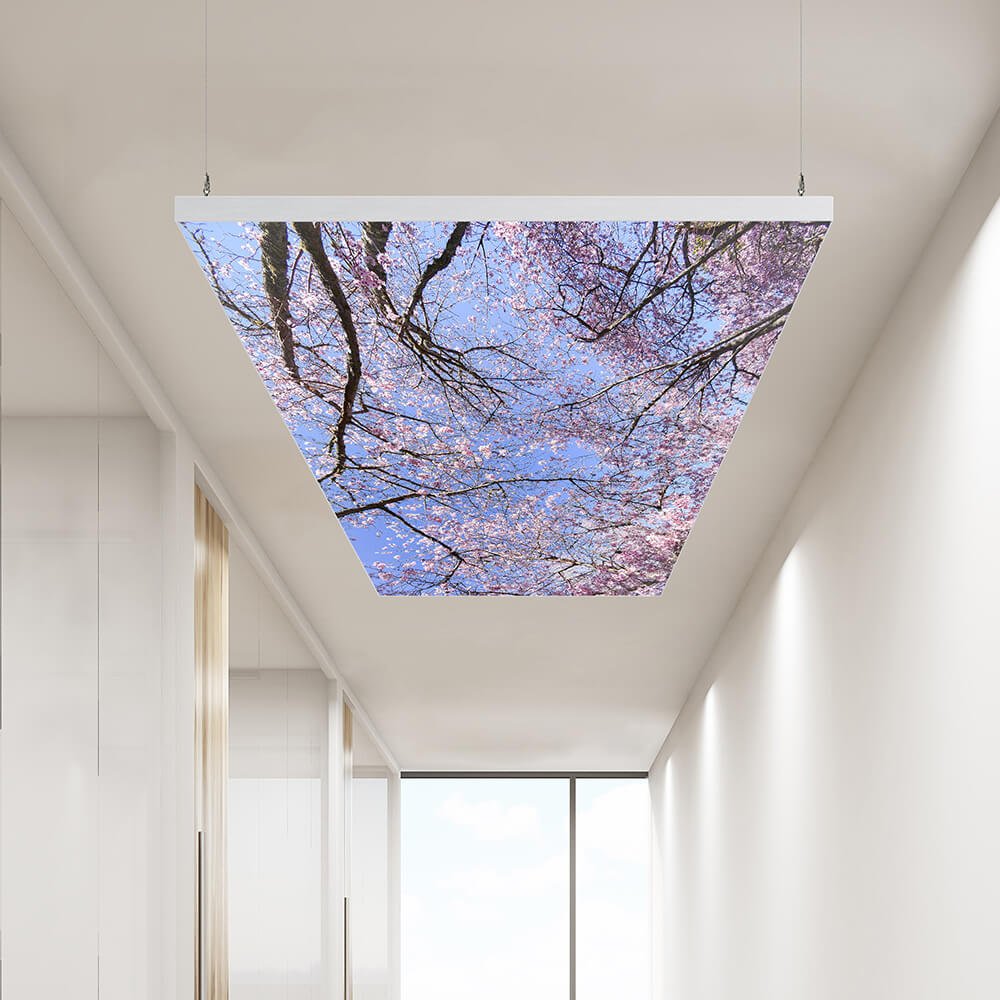 Acoustic ceiling sails with cherry blossoms for a wow effect with ...
